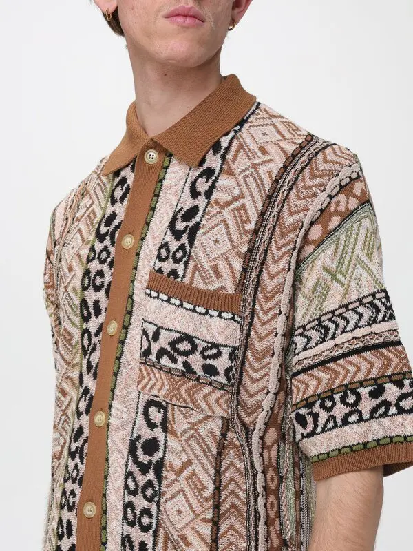 LANEUS Knitted Shirt With Patchwork Motif