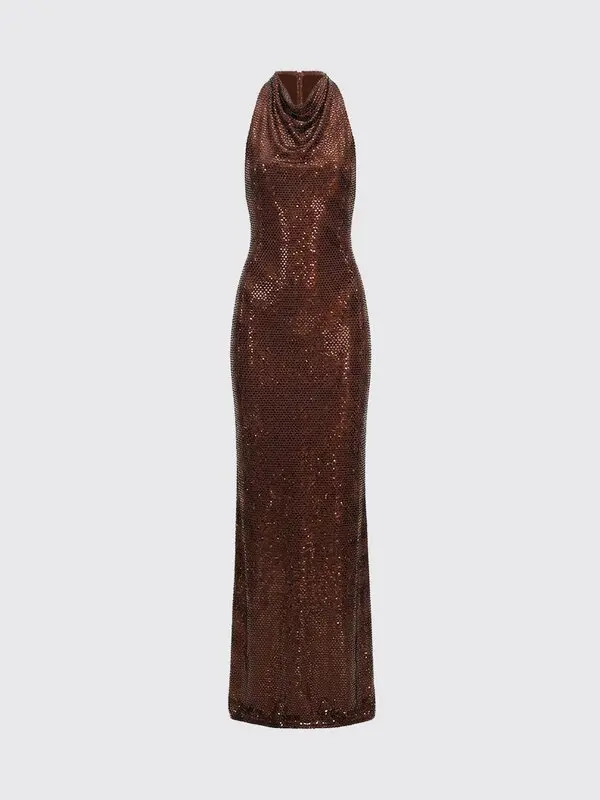 SELF-PORTRAIT Rhinestone-embellished Halterneck Long Evening Gown