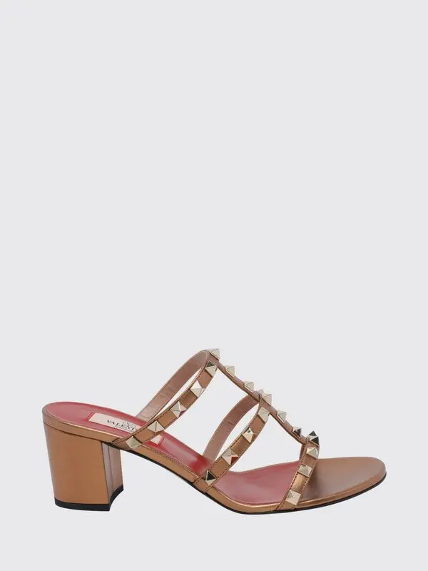 Valentino Garavani Rockstud Mule Sandals In Laminated Leather With Studs - Gold