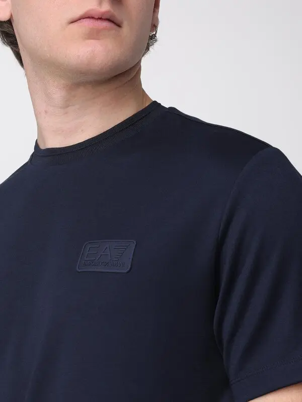 EA7 Cotton T-shirt With Logo - Blue