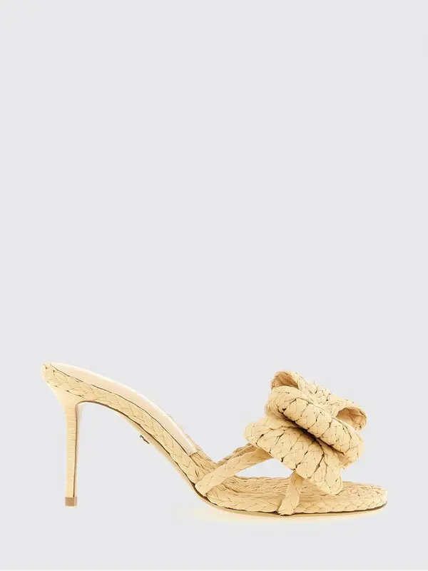 MACH&MACH Le Cadeau Braided Raffia Mules With Bow Detail - Beige