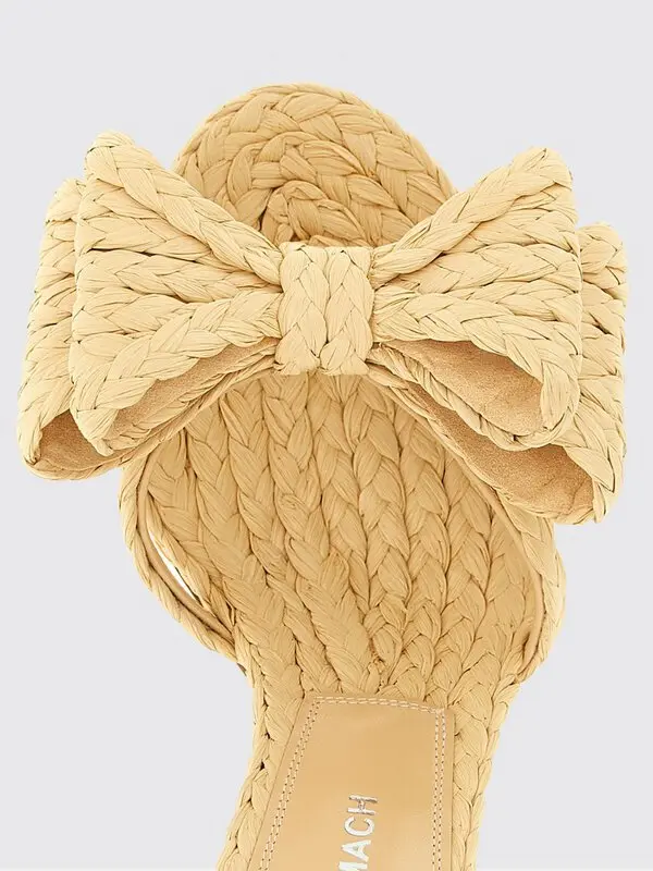 MACH&MACH Le Cadeau Braided Raffia Mules With Bow Detail - Beige