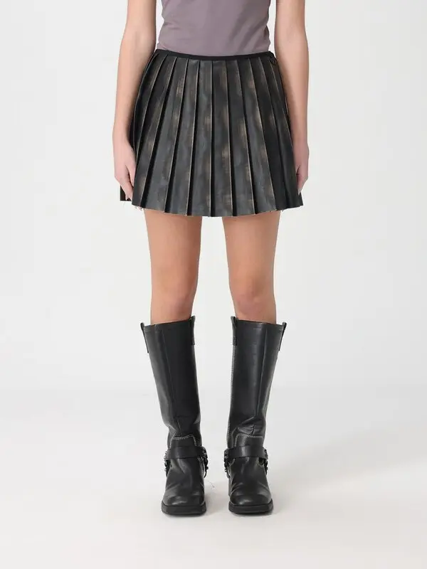 DIESEL® Faux Leather Pleated Mini Skirt With Rhinestone Embellishments - Black