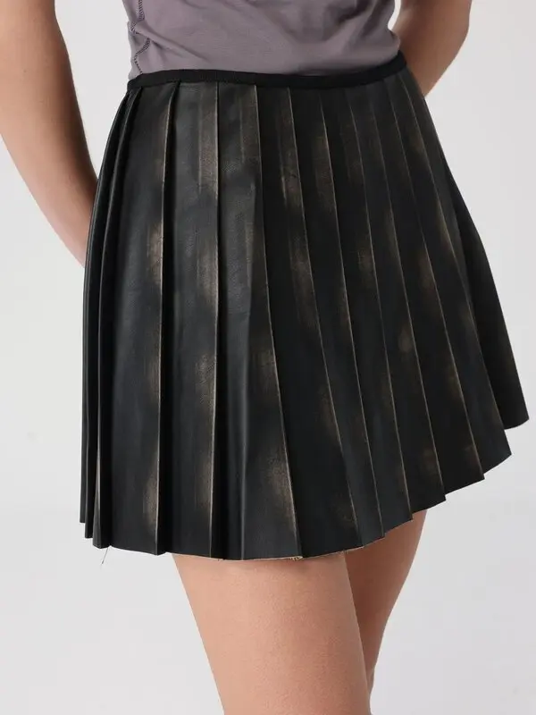 DIESEL® Faux Leather Pleated Mini Skirt With Rhinestone Embellishments - Black
