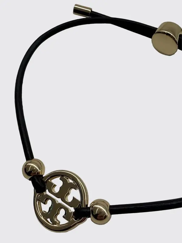 Tory Burch Brass And Bracelet With Double T Logo And Crystal Accent - Leather