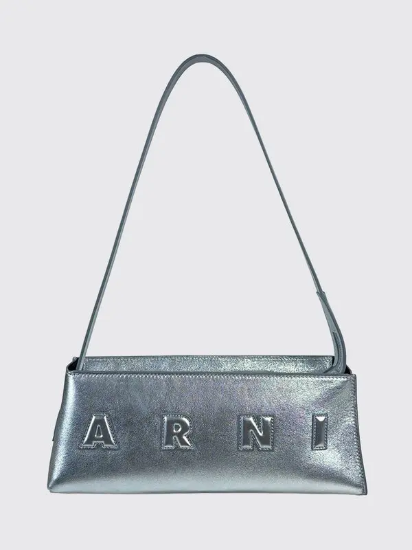 Marni Museo Laminated Leather Shoulder Bag In With Embossed Logo
