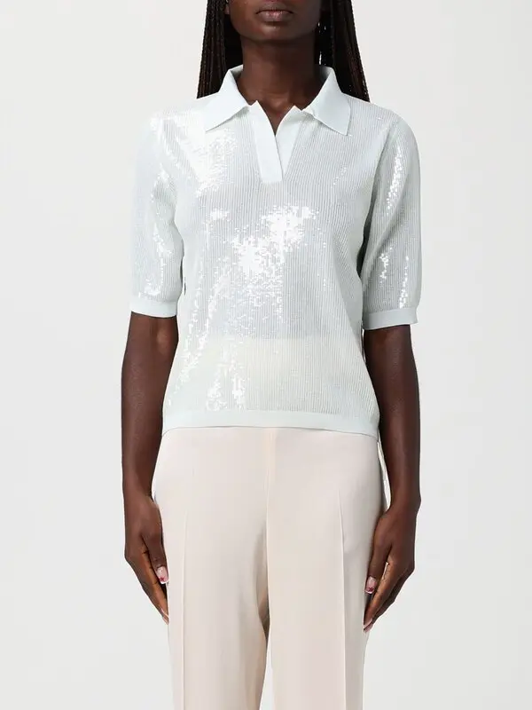 TWINSET Sequined Cotton Polo Shirt - Water
