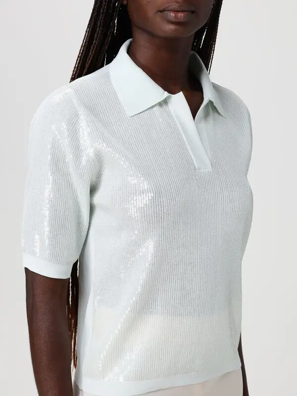 TWINSET Sequined Cotton Polo Shirt - Water