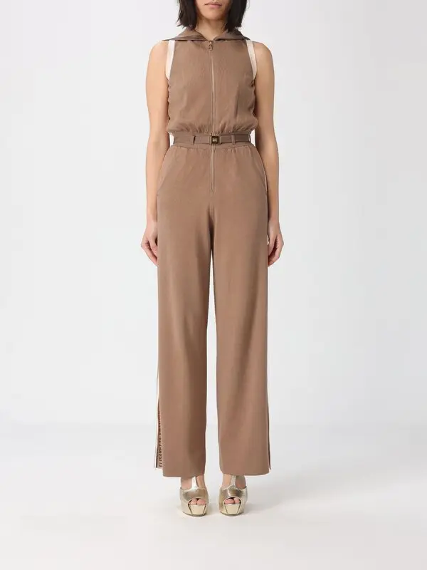 Elisabetta Franchi Viscose Blend Jumpsuit With Hood - Brown