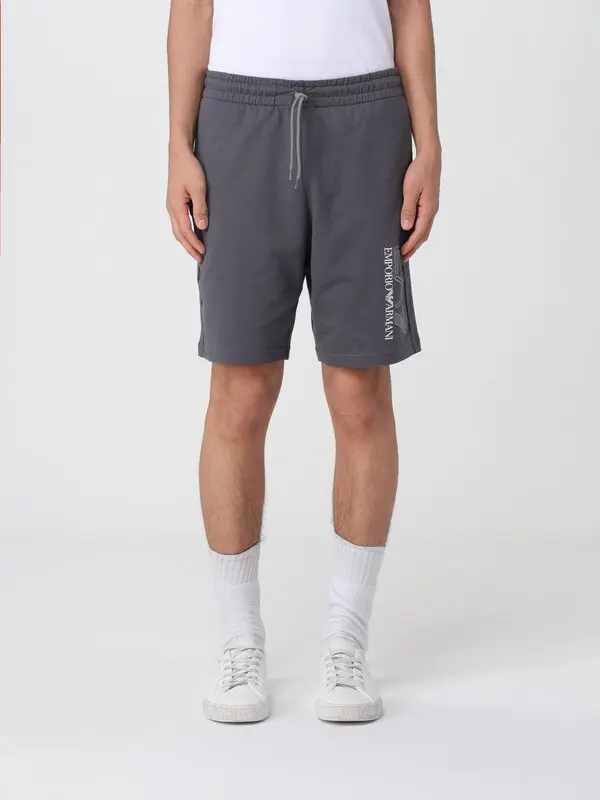 EA7 Cotton Jogging Shorts With Logo - Grey