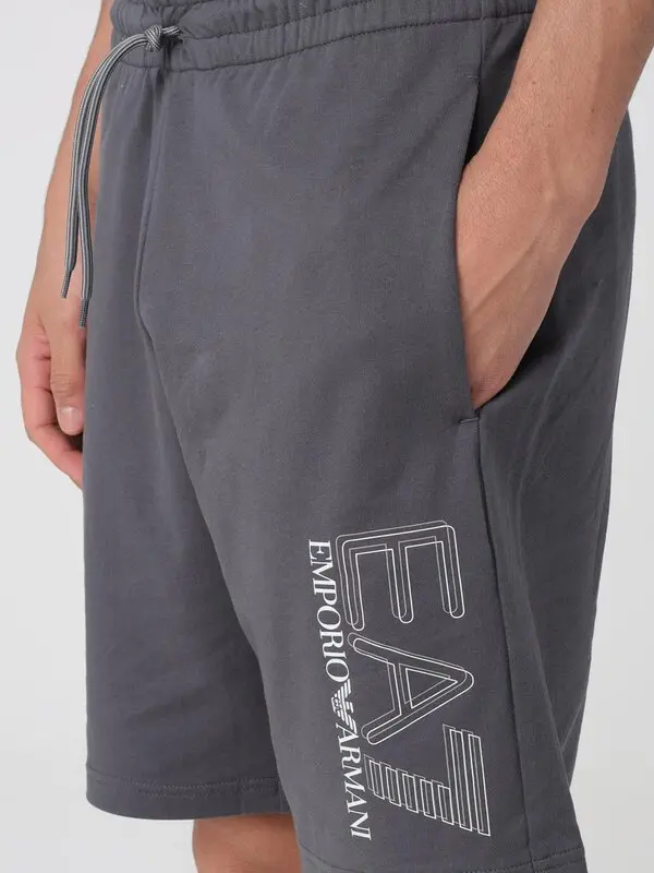 EA7 Cotton Jogging Shorts With Logo - Grey