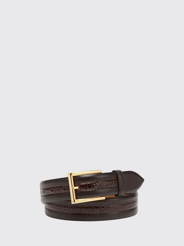 BILLIONAIRE Leather Belt With Crocodile Print Details - Brown