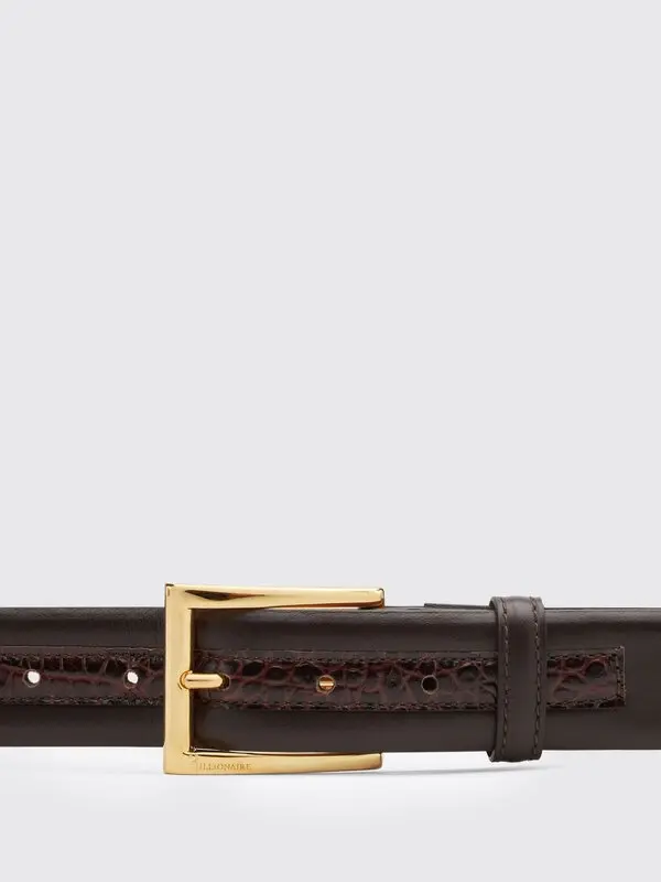 BILLIONAIRE Leather Belt With Crocodile Print Details - Brown
