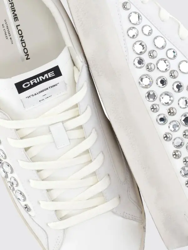 CRIME LONDON Distressed Leather Sneakers With Studs And Rhinestones