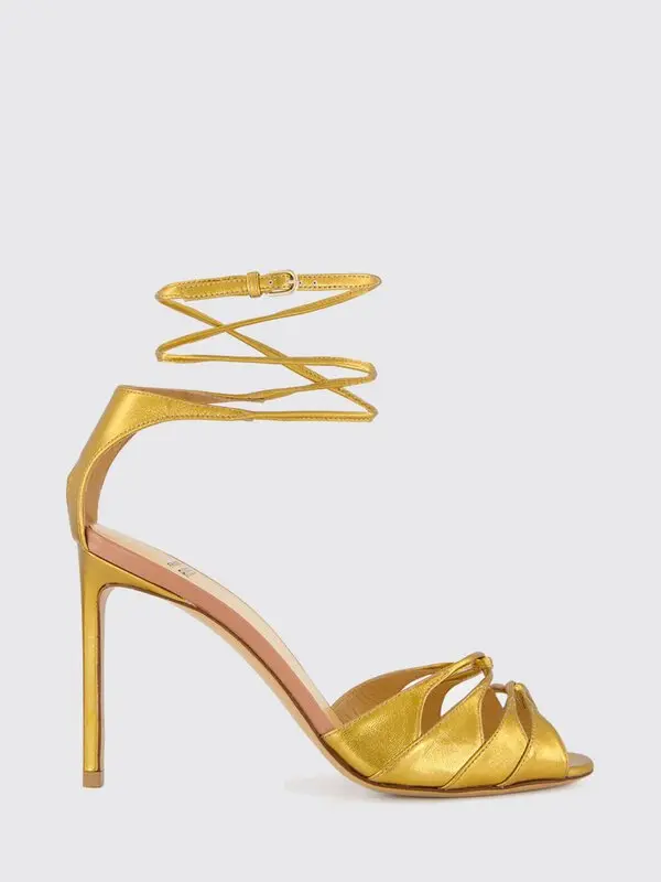 FRANCESCO RUSSO Laminated Leather High-heeled Sandals With Ankle Strap - Gold