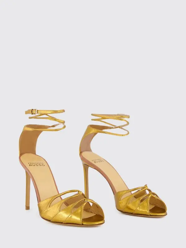 FRANCESCO RUSSO Goldtone Laminated Leather High-heeled Sandals With Ankle Strap