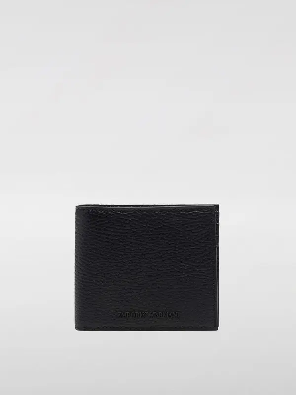 Emporio Armani Pebbled Leather Horizontal Bifold Wallet With Applied Logo - Black
