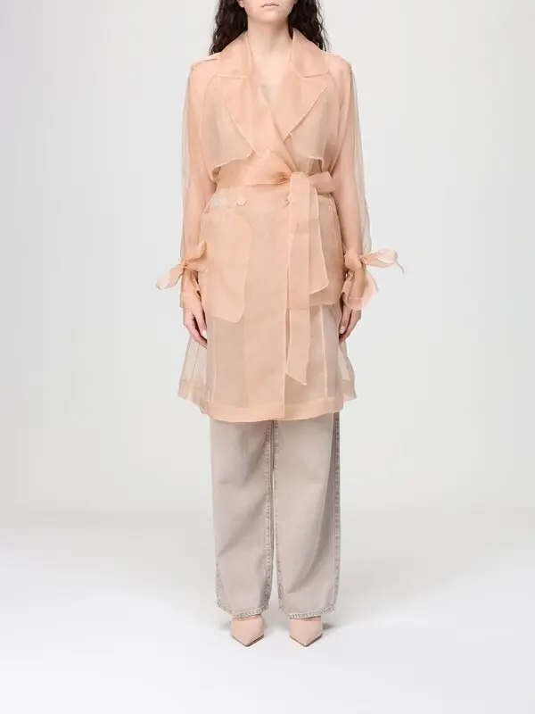 Pinko Organza Trench Coat With Belt - Pink