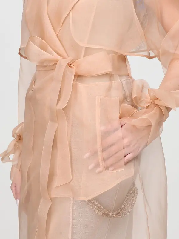 Pinko Organza Trench Coat With Belt - Pink