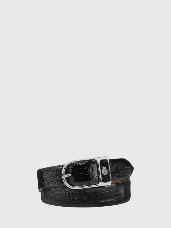 BILLIONAIRE Crocodile Pattern Leather Belt - Black