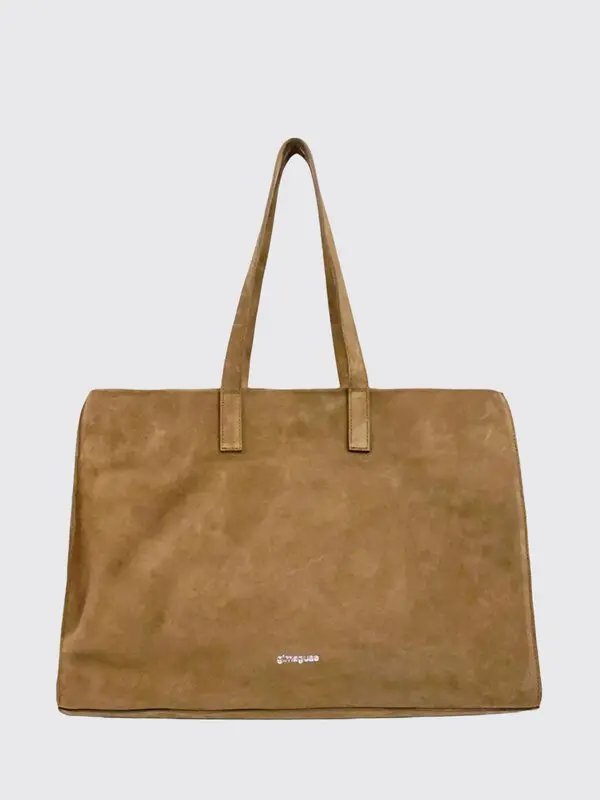 Gimaguas Large Leather Shopping Bag With Double Handle And Lettering Logo - Camel