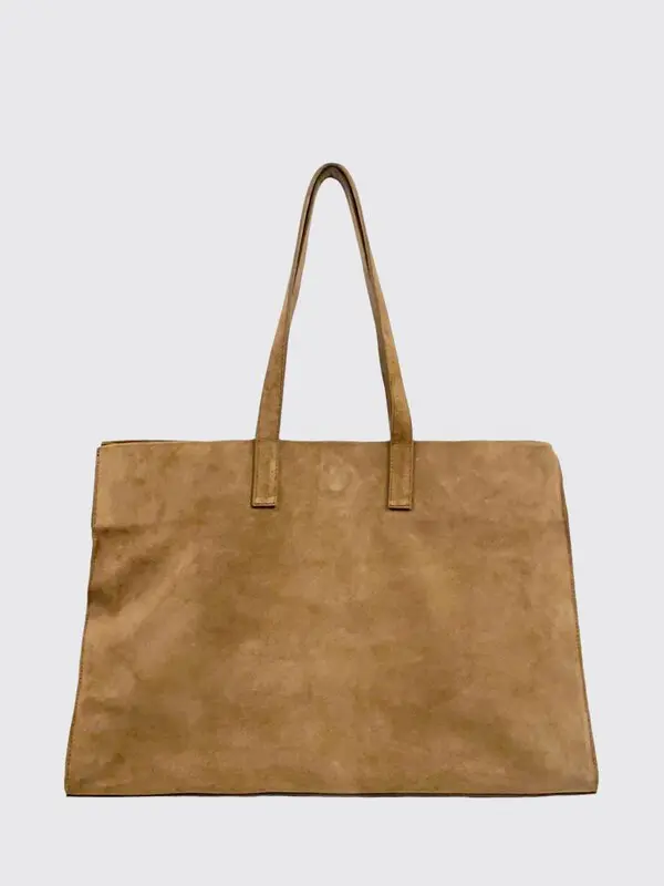 Gimaguas Large Leather Shopping Bag With Double Handle And Lettering Logo - Camel