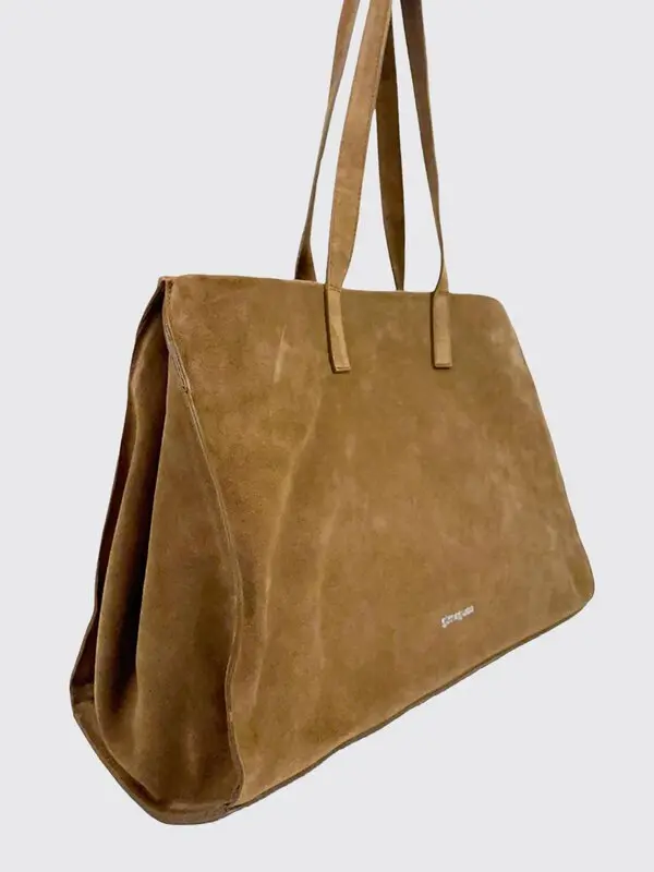 Gimaguas Large Leather Shopping Bag With Double Handle And Lettering Logo - Camel