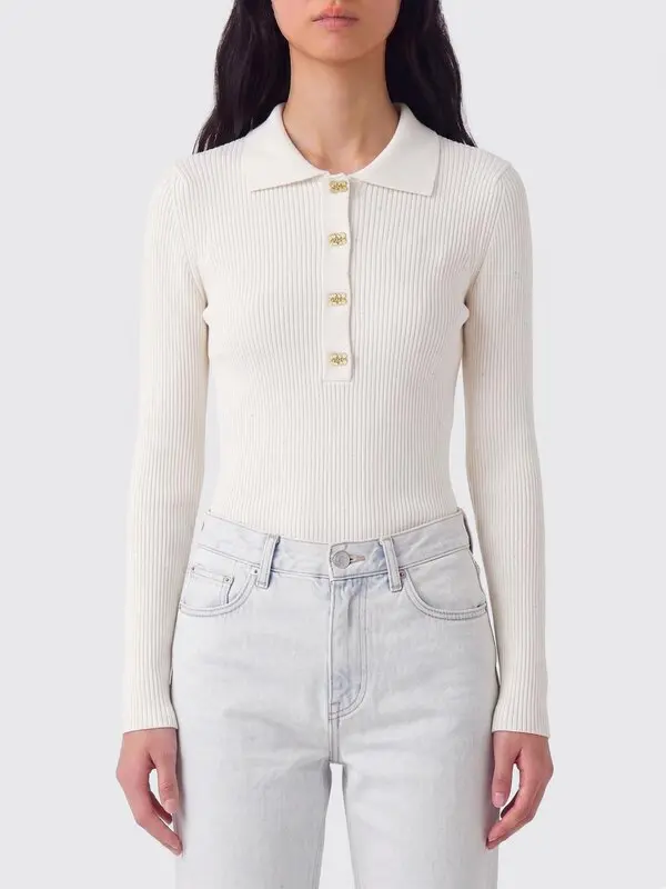 GANNI Knitted Wool Polo Shirt - Ivory