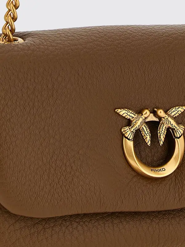 Pinko Soft Lamb Shoulder Bag With Monogram And Click Metal Buckle - Earth