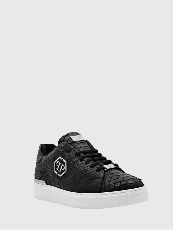 Philipp Plein Python Print Leather Sneakers With Hexagon - Black