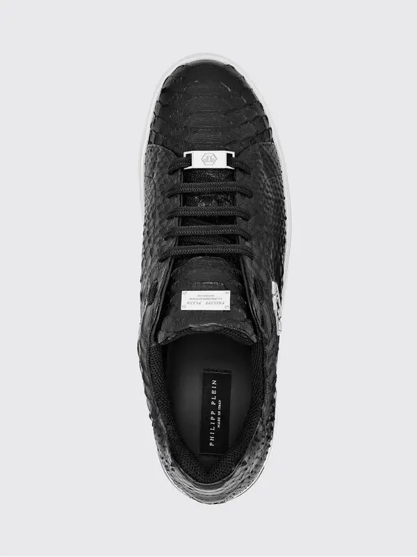 Philipp Plein Python Print Leather Sneakers With Hexagon - Black