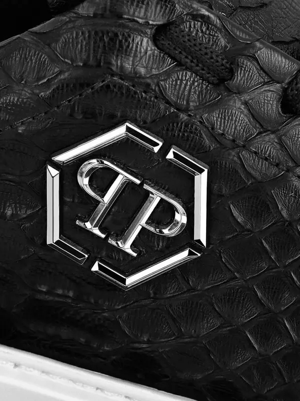 Philipp Plein Python Print Leather Sneakers With Hexagon - Black
