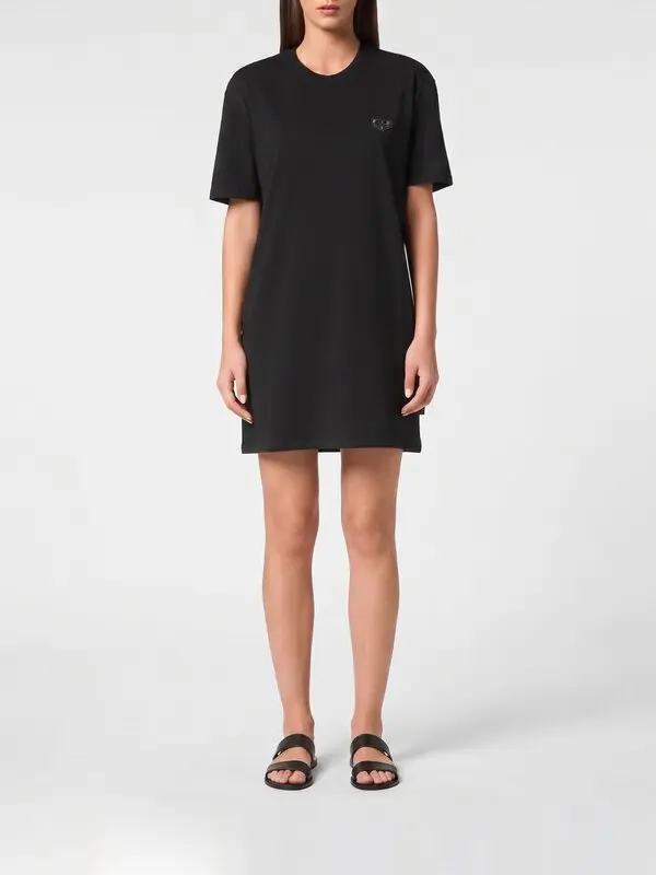Philipp Plein Cotton T-shirt Mini Dress With Tone-on-tone Logo And Crew Neck