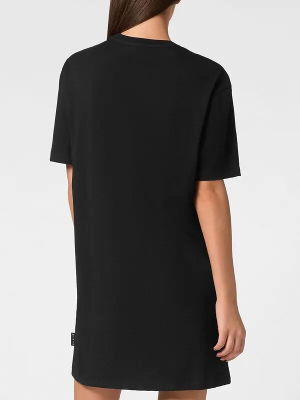 Philipp Plein Cotton T-shirt Mini Dress With Tone-on-tone Logo And Crew Neck