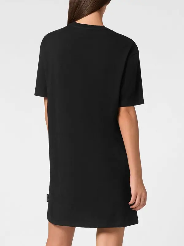 Philipp Plein Cotton T-shirt Mini Dress With Tone-on-tone Logo And Crew Neck