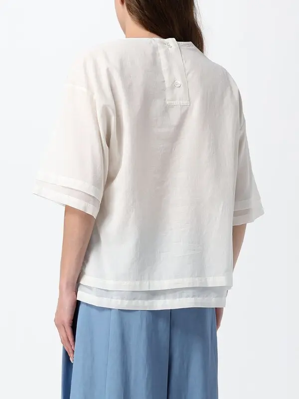 TELA Crewneck Short-sleeved Blouse With Dropped Shoulders And Patch Pocket - White