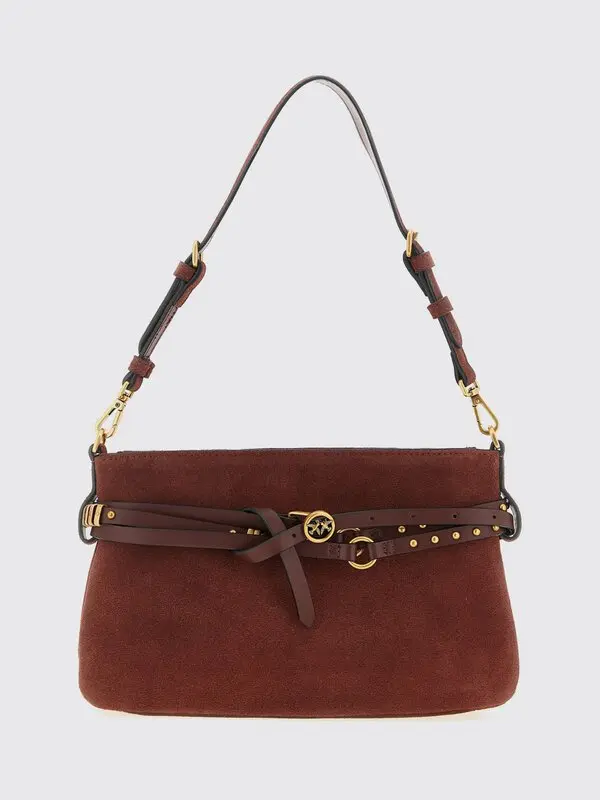 Pinko Suede Shoulder Bag With Studded Belt Detail - Burgundy