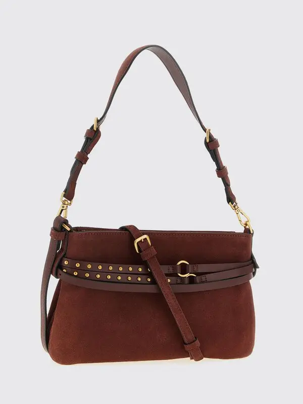 Pinko Suede Shoulder Bag With Studded Belt Detail - Burgundy