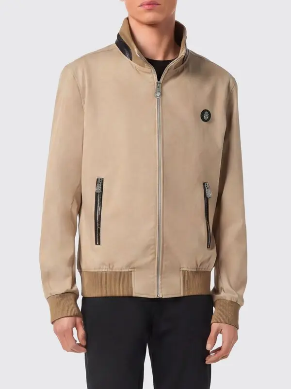 BILLIONAIRE Cotton Bomber Jacket With Python Leather Inserts - Beige