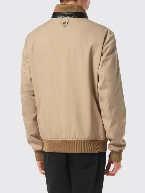 BILLIONAIRE Cotton Bomber Jacket With Python Leather Inserts - Beige