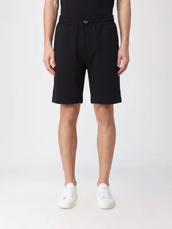 PLEIN SPORT Solid Cotton Shorts With Drawstring Waist - Black