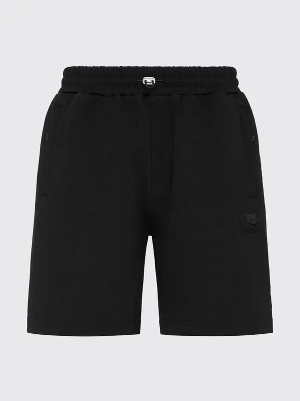 PLEIN SPORT Solid Cotton Shorts With Drawstring Waist - Black