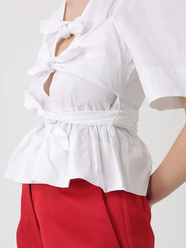 GANNI Cotton Top With Front Tie Detail