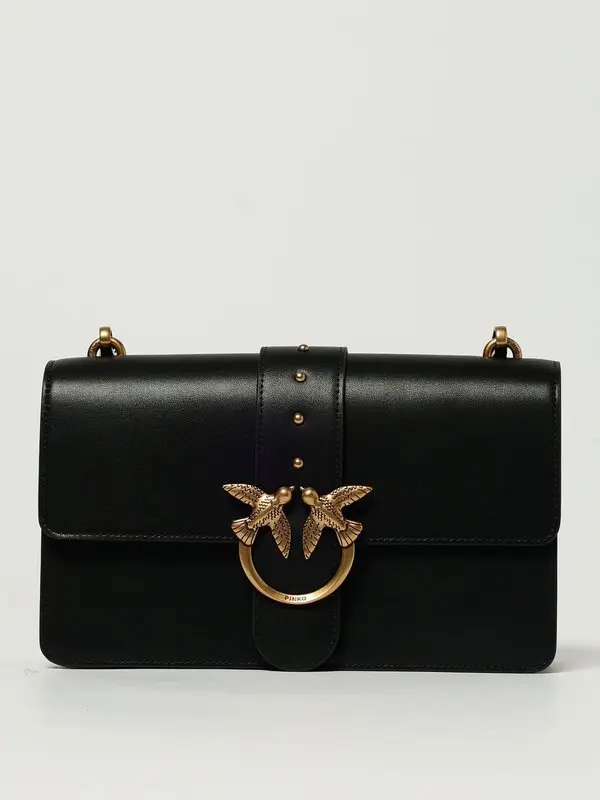 Pinko Love Bag One Monogram Leather Crossbody Bag With Studs - Black
