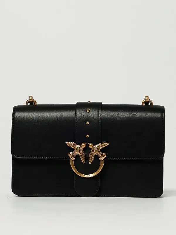 Pinko Leather Crossbody Bag With Bird Clasp - Black