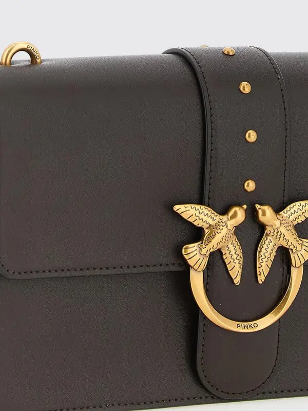 Pinko Leather Crossbody Bag With Bird Clasp - Brown