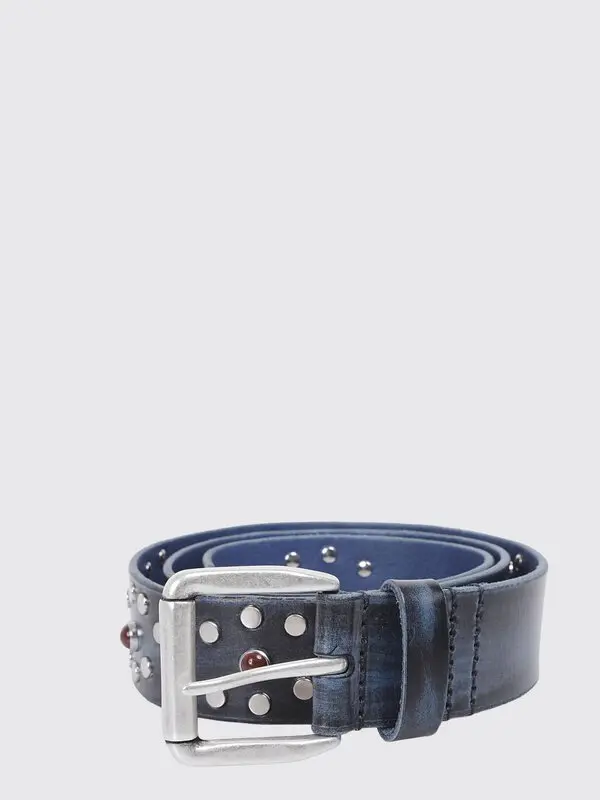 Our Legacy Leather Belt With Metal Eyelets And Abstract Embroidery