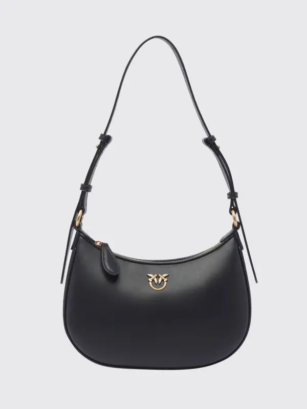 Pinko Love Bag Half Moon Simply Smooth Calf Leather Shoulder Bag - Black