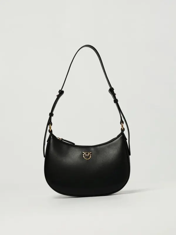 Pinko Love Bag Half Moon Simply Smooth Calf Leather Shoulder Bag - Black