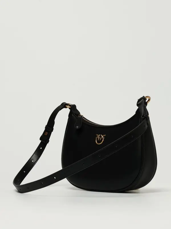 Pinko Love Bag Half Moon Simply Smooth Calf Leather Shoulder Bag - Black